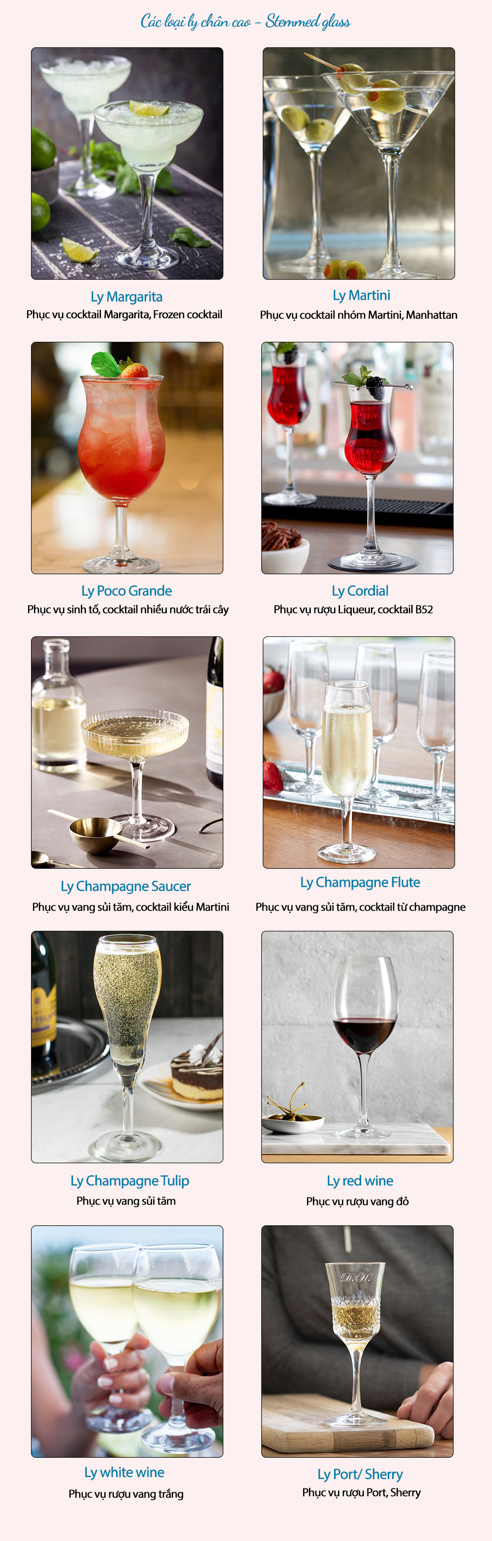 Điểm danh 21 loại ly CockTail Phục vụ rượu thường được dùng trong quầy ...